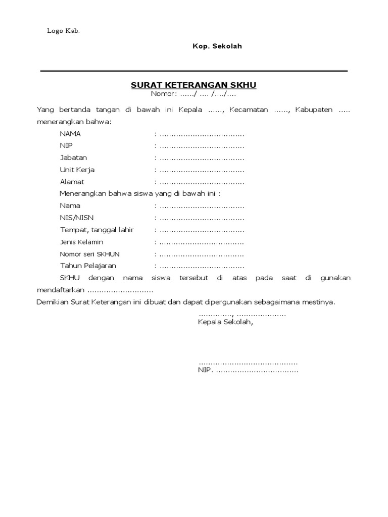 Contoh Surat Keterangan SKHU | PDF