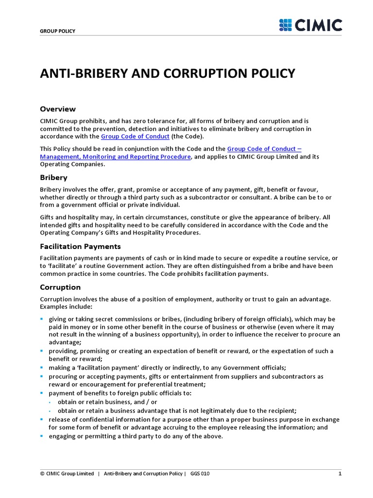 Anti-Bribery and Corruption Policy | PDF | Bribery | Corruption