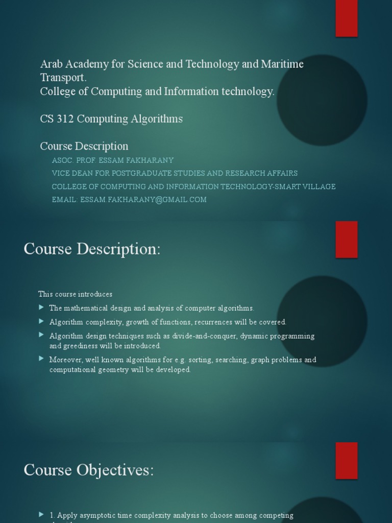 00 CS 312 Comp Algo Course Description | Download Free PDF | Algorithms | Theoretical Computer ...