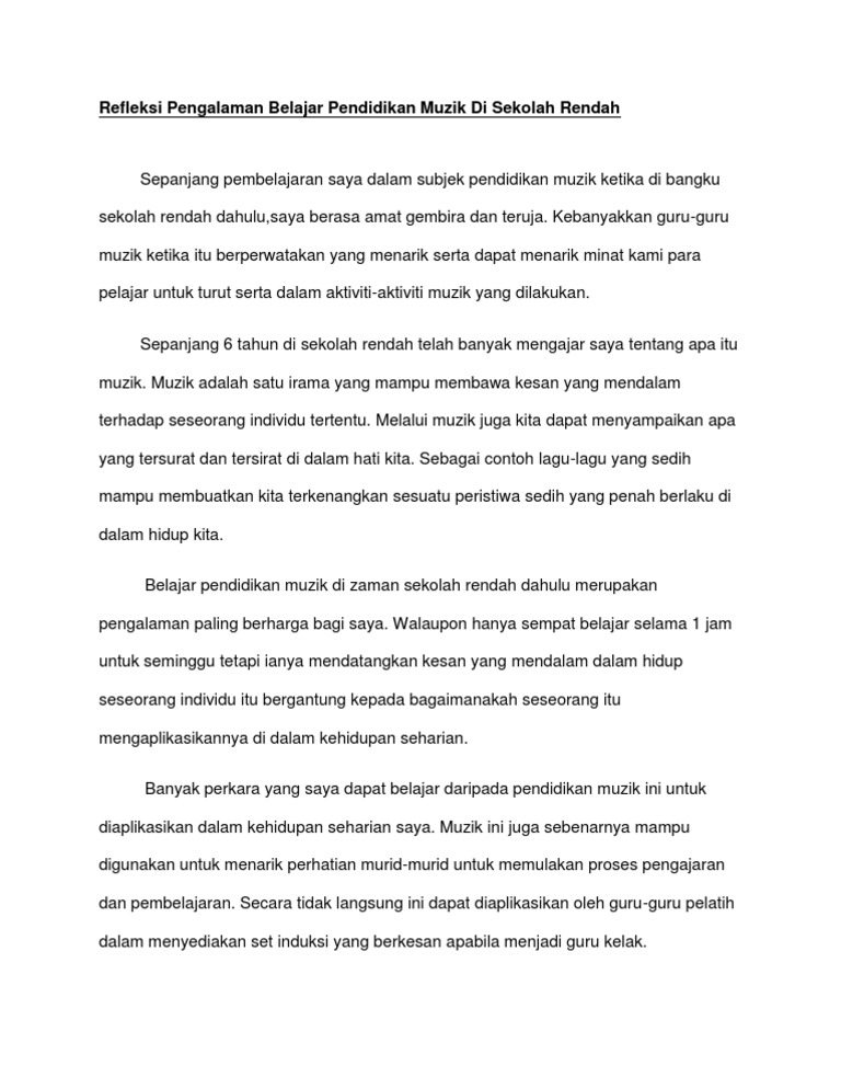 Refleksi Pen Gala Man Belajar Pendidikan Muzik Di Sekolah Rendah | PDF ...