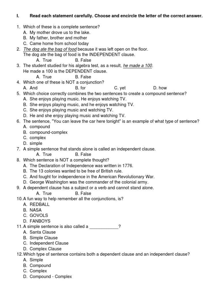 English Sample Questions | PDF | Sentence (Linguistics) | Semantics