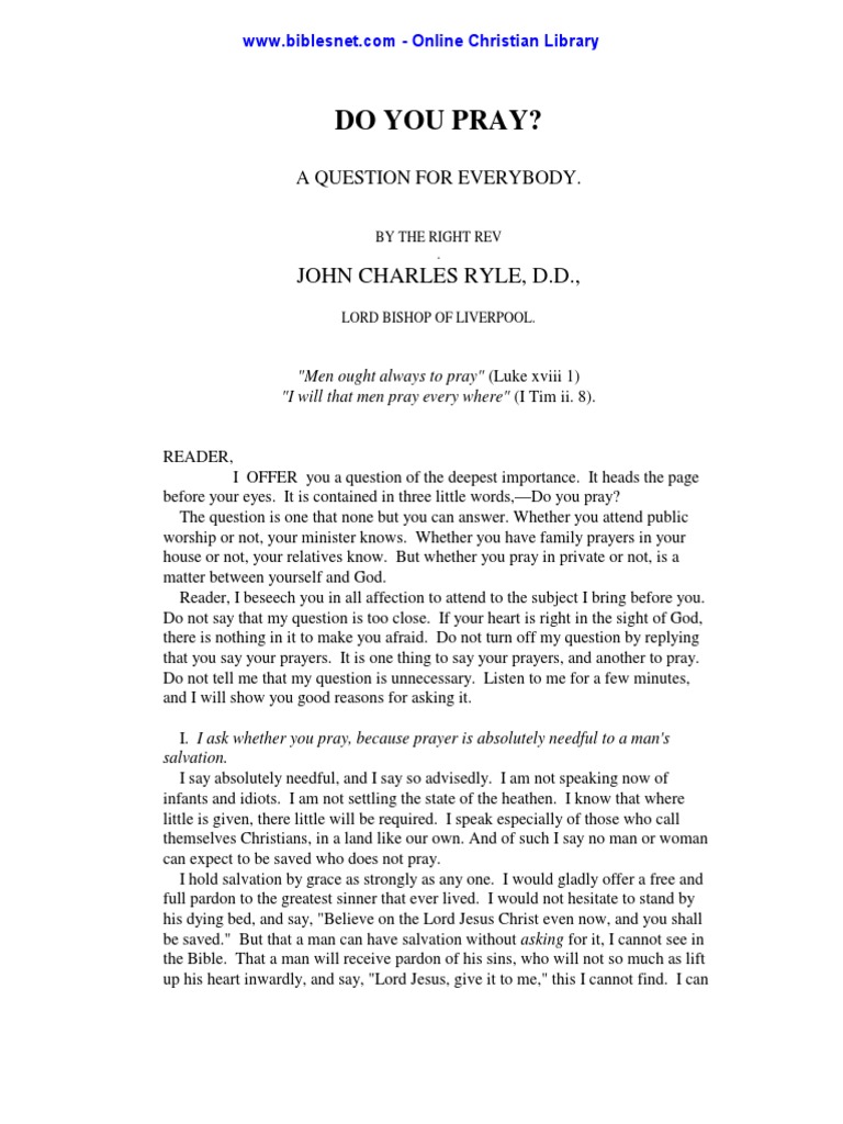 JC Ryle Do You Pray | PDF | Prayer | Jesus