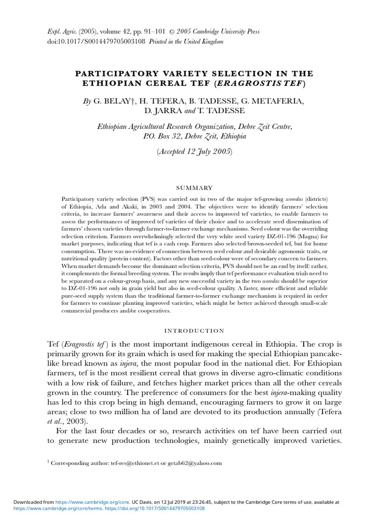 Participatory Variety Selection in The Ethiopian | PDF | Plant Breeding ...