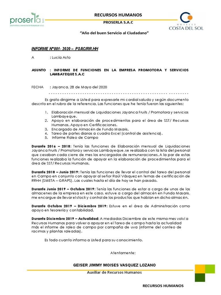 Informe 001-2020 | PDF | Gestión de recursos humanos | Business