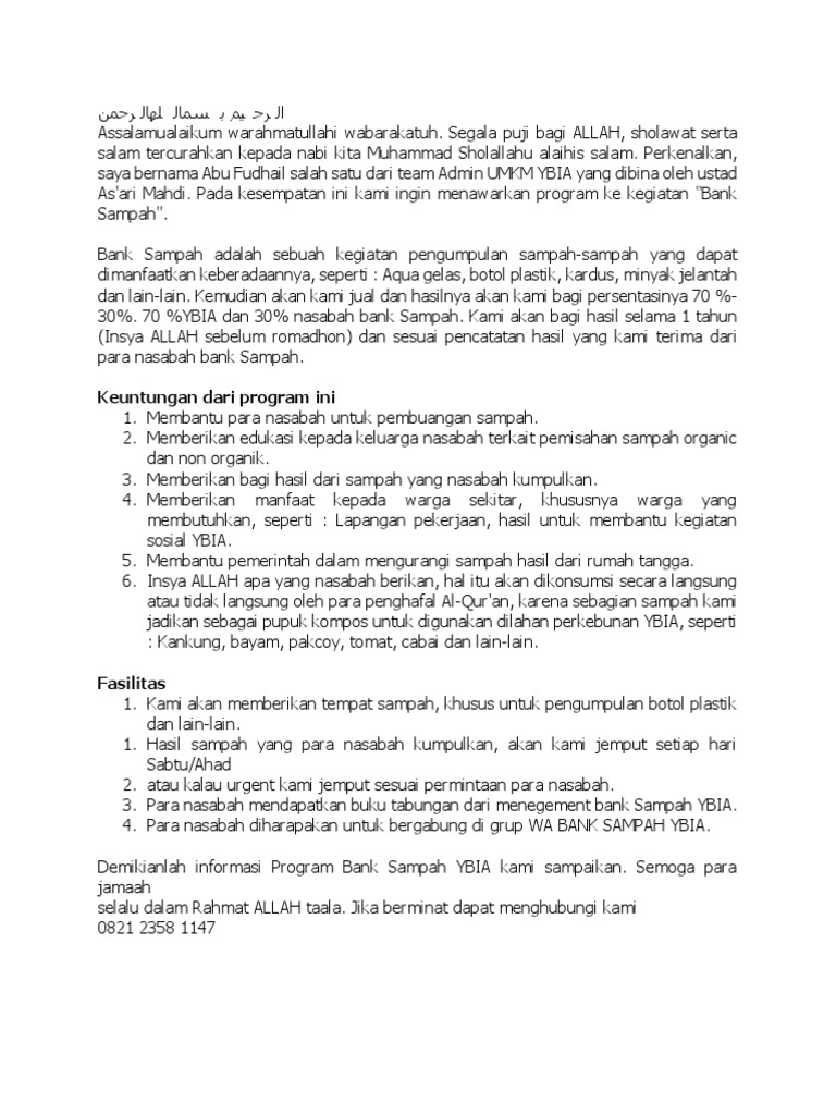 Draft Konsep Bank Sampah Al Amanah | PDF