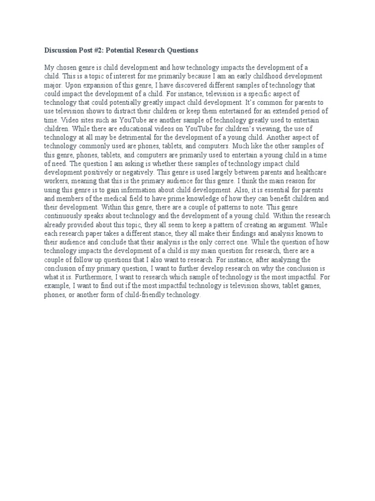 Potential Research Questions | PDF | Child Development | You Tube