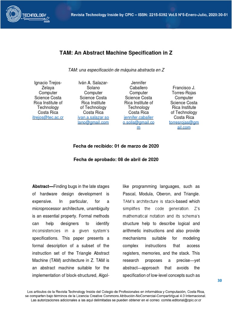TAM: An Abstract Machine Specification in Z: TAM: Una Especificación de Máquina Abstracta en Z ...