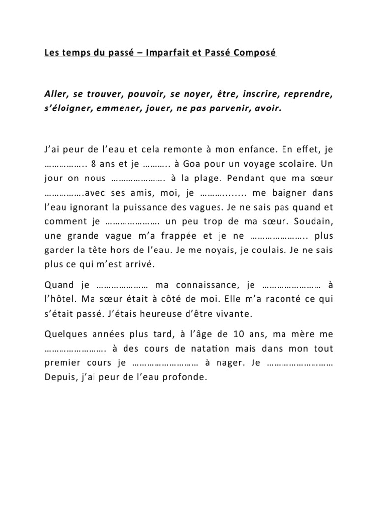 Imparfait et Passé Composé : Peur de l'Eau | PDF | Art