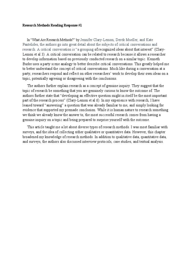 Reading Response 1 Research Methods - Copy 1 4 | PDF | Science & Mathematics