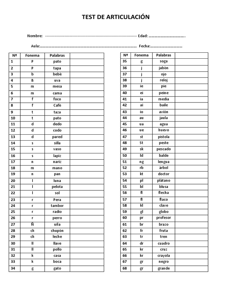 Test de Articulacion | PDF