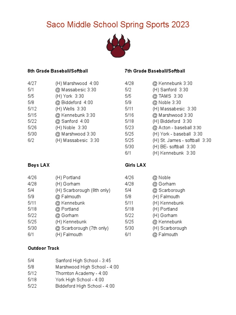 Saco Middle School Spring Sports 2023 1 | PDF | Sports & Recreation