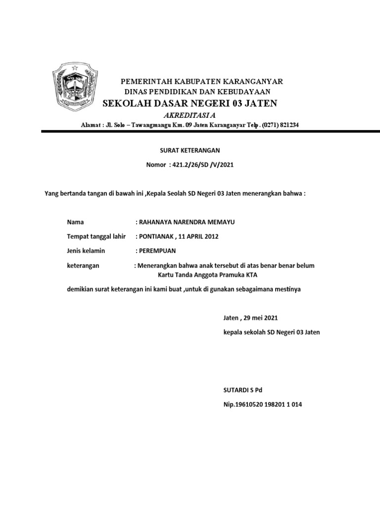 SURAT KET KTA PRAMUKA | PDF