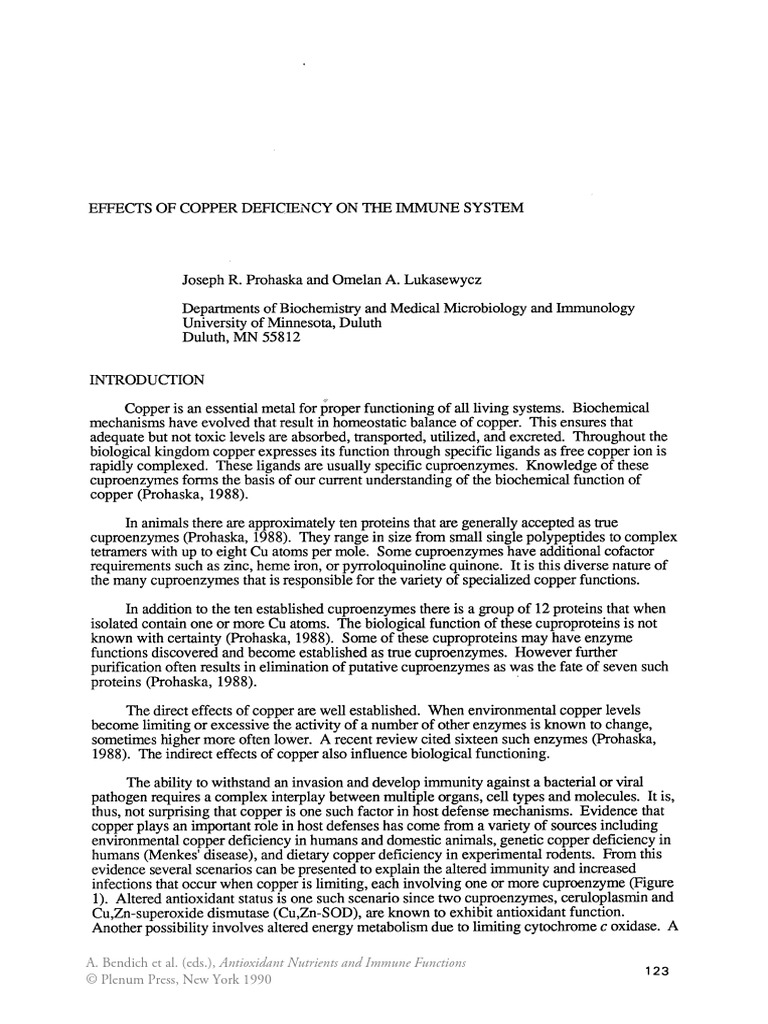 EFFECfS OF COPPER DEFICIENCY ON THE IMMUNE SYSTEM | PDF