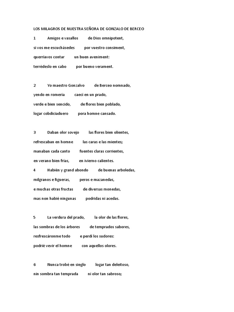 Los Milagros de Nuestra Señora de Gonzalo de Berceo | PDF