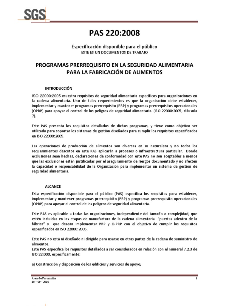 Requisitos de PAS 220:2008 en Seguridad Alimentaria | PDF | Agua ...