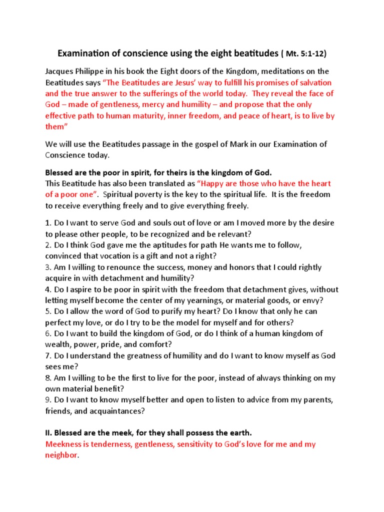 Examination of conscience using the eight beatitudes | PDF ...