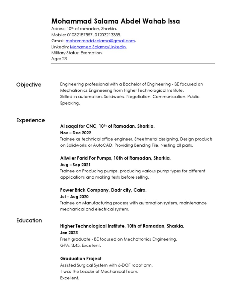 Mohammad Salama Abdel wahab CV | PDF | Programmable Logic Controller | Automation