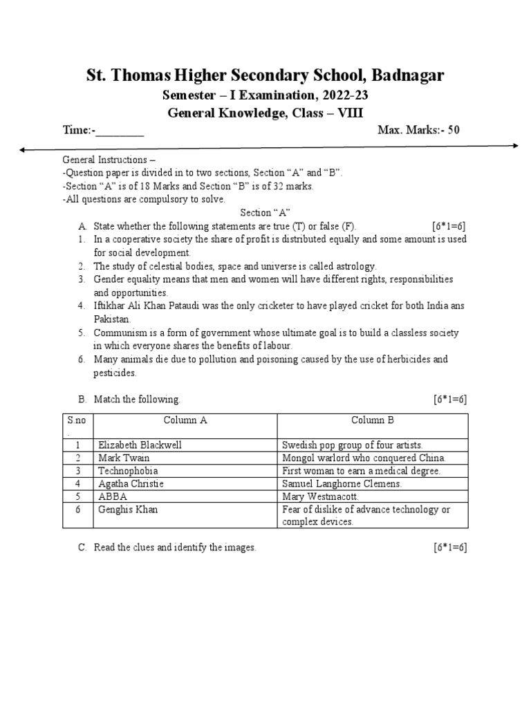 ST GK 8th Paper | PDF