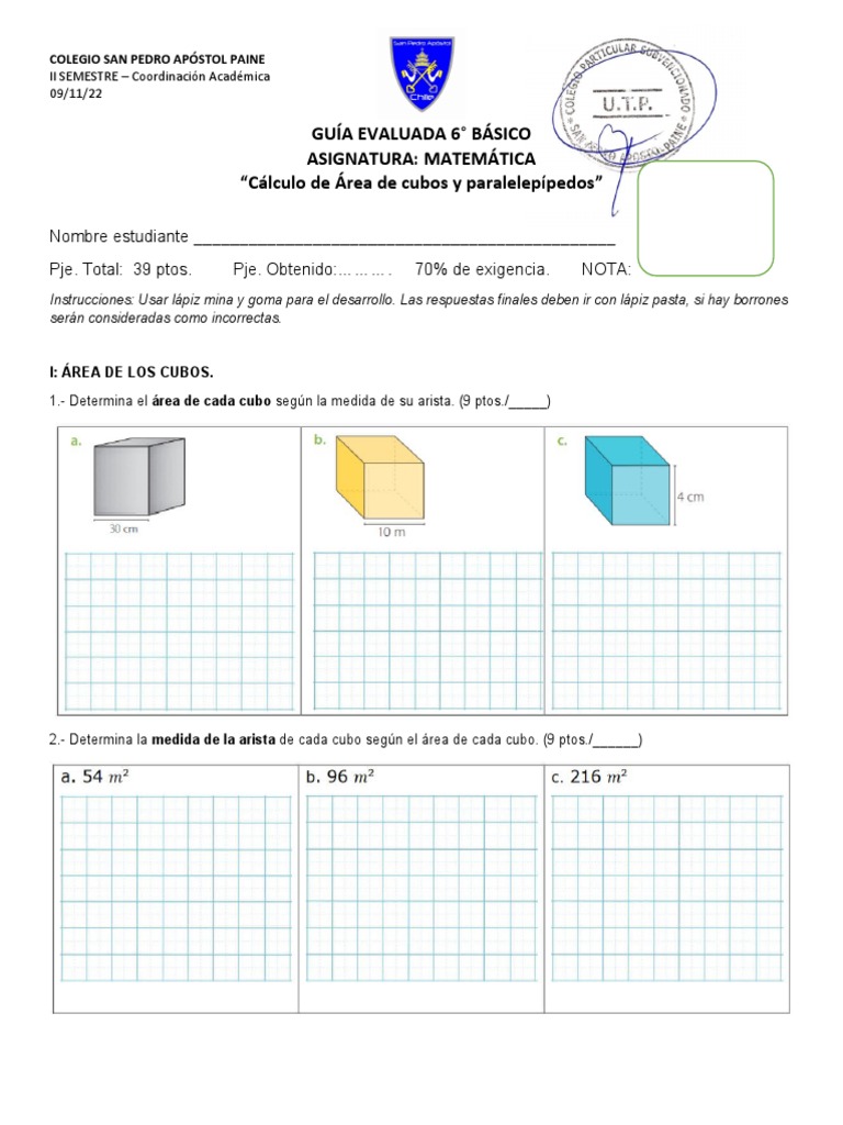 Cálculo de Área de Cubos y Paralelepípedos | PDF | Métodos y materiales de enseñanza | Hogar ...
