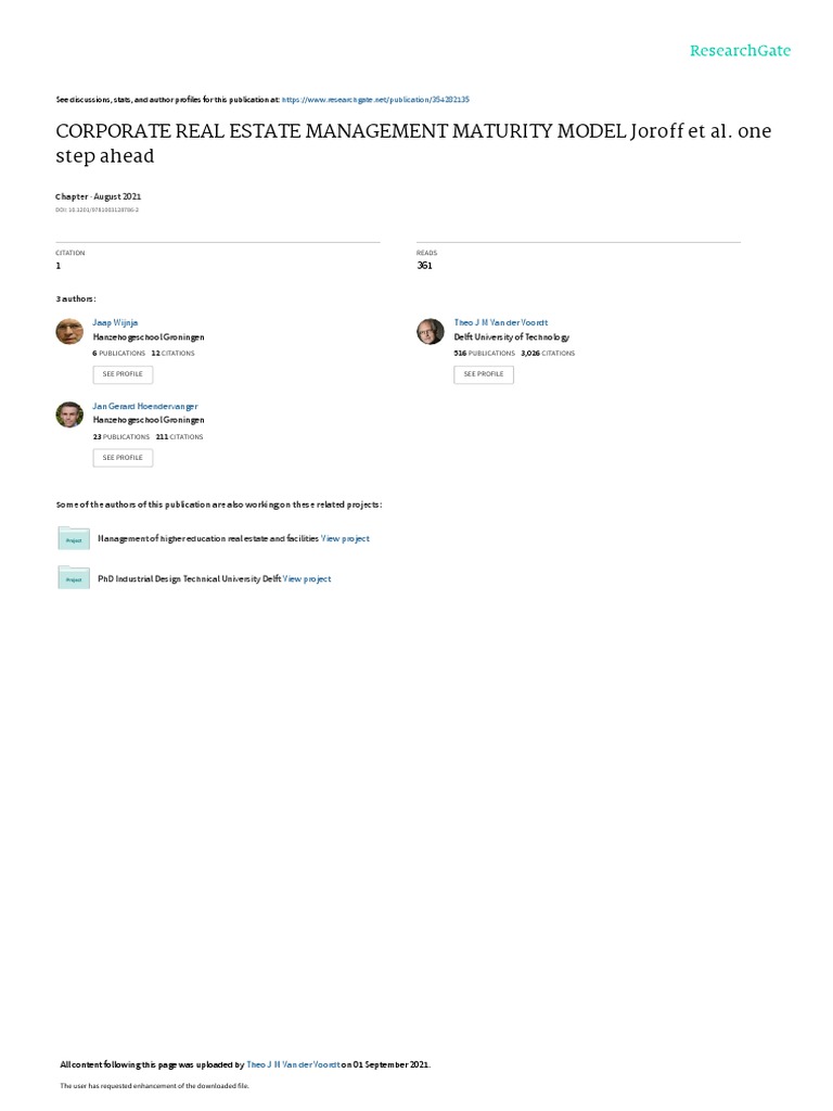 Corporate Real Estate Management Maturity Model Joroff Et Al. One Step ...
