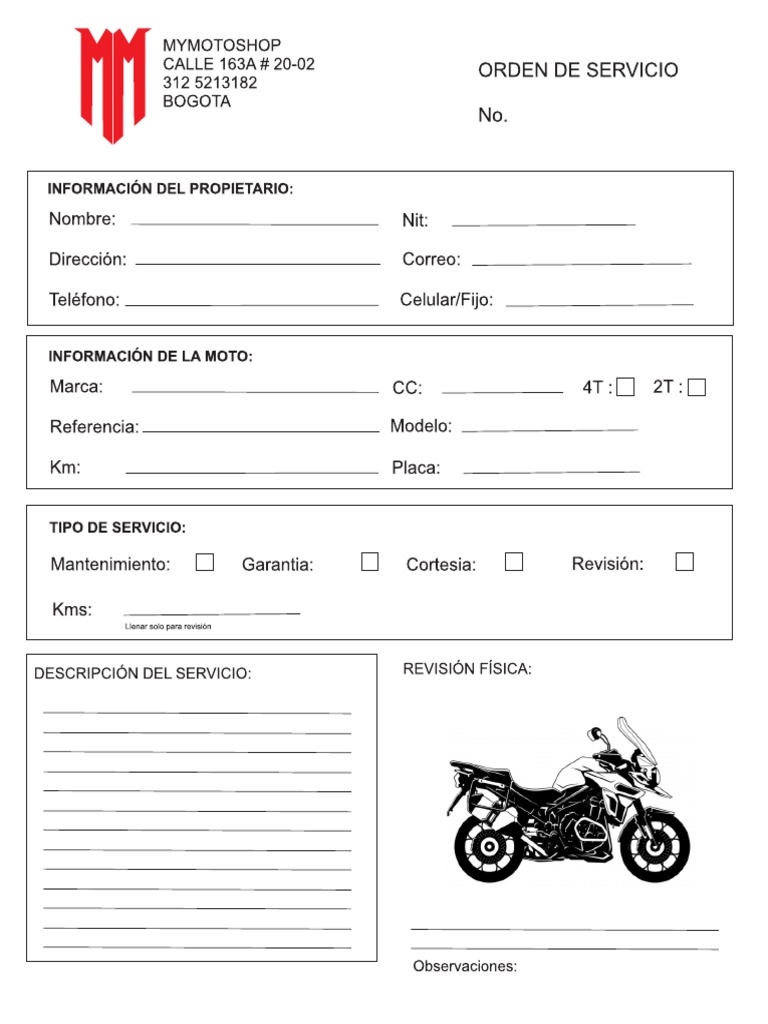 fORMATO ORDEN DE SERVICIO | PDF