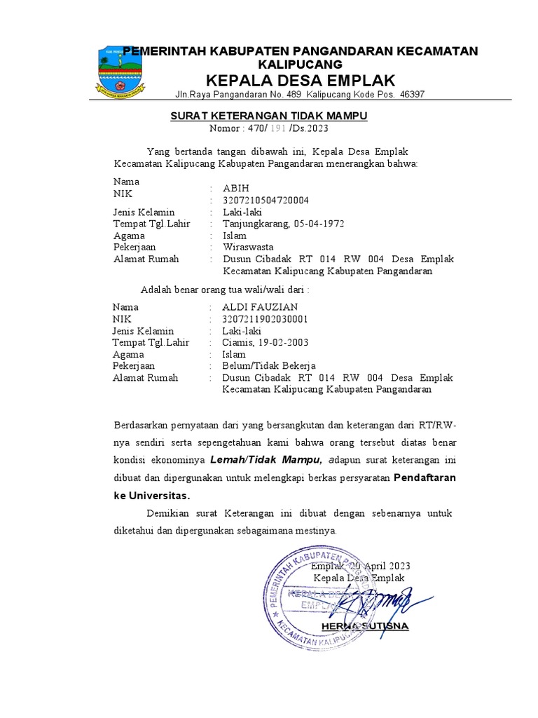 Kepala Desa Emplak: Pemerintah Kabupaten Pangandaran Kecamatan ...