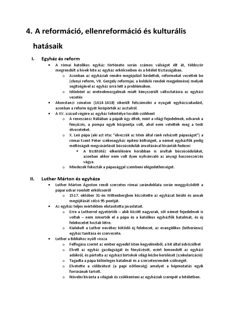 A Reformáció, Ellenreformáció És Kulturális Hatásaik | PDF