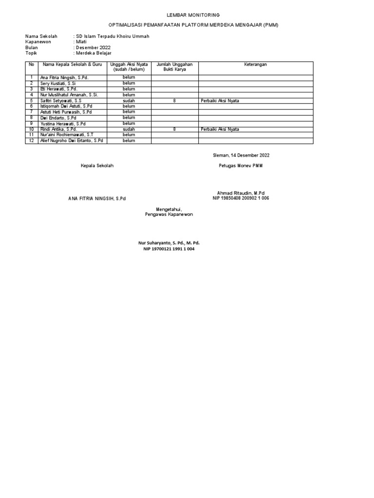 Lembar Monitoring PMM | PDF