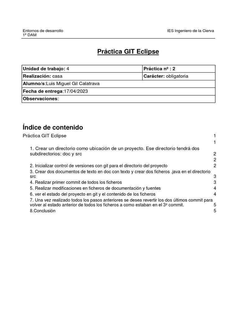 Práctica GIT en Eclipse para 1º DAM | PDF | Archivo de computadora | Informática