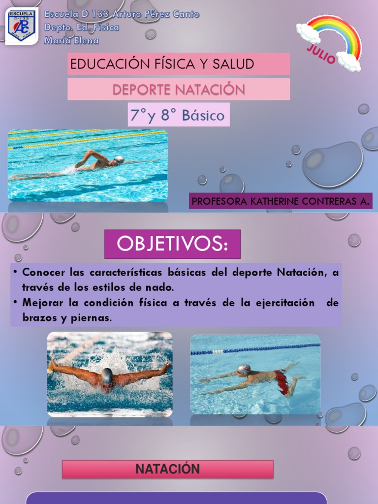 Natación 7°-8°: Estilos de nado | PDF | Nadando | Natación (deporte)