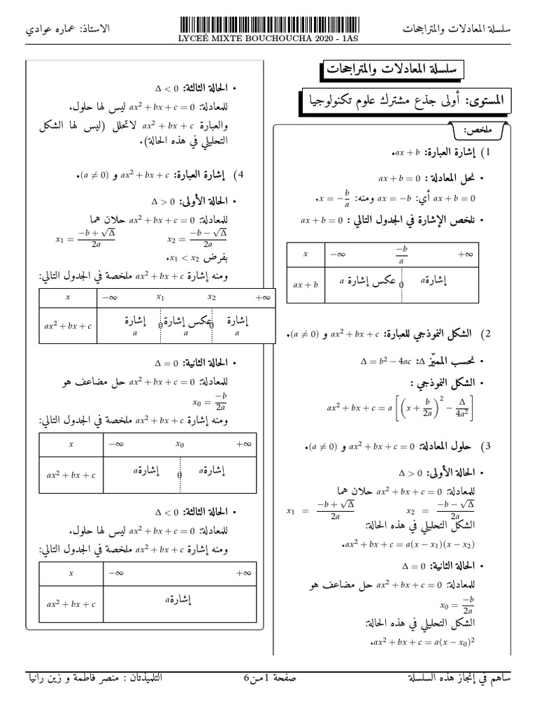 Lyceé Mixte Bouchoucha 2020 - 1as | PDF