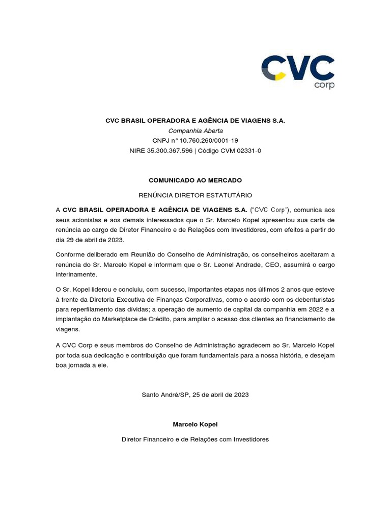 CVC Brasil Operadora E Agência de Viagens S.A.: Companhia Aberta | PDF