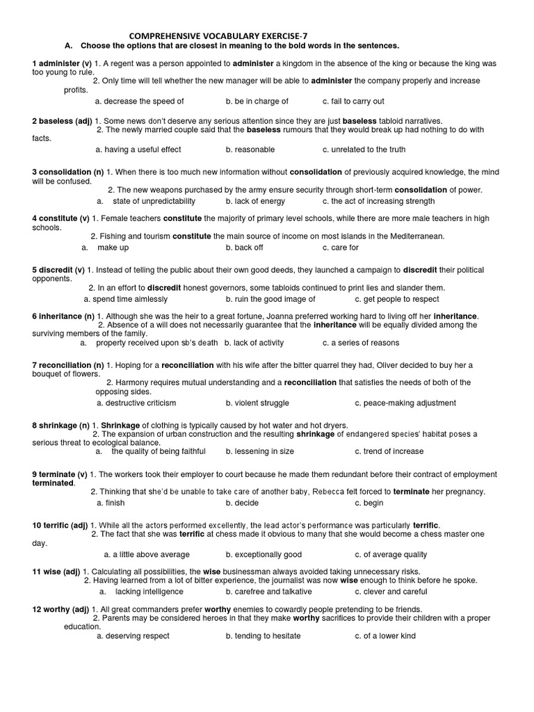 Comprehensive Vocabulary Exercise-7 | PDF