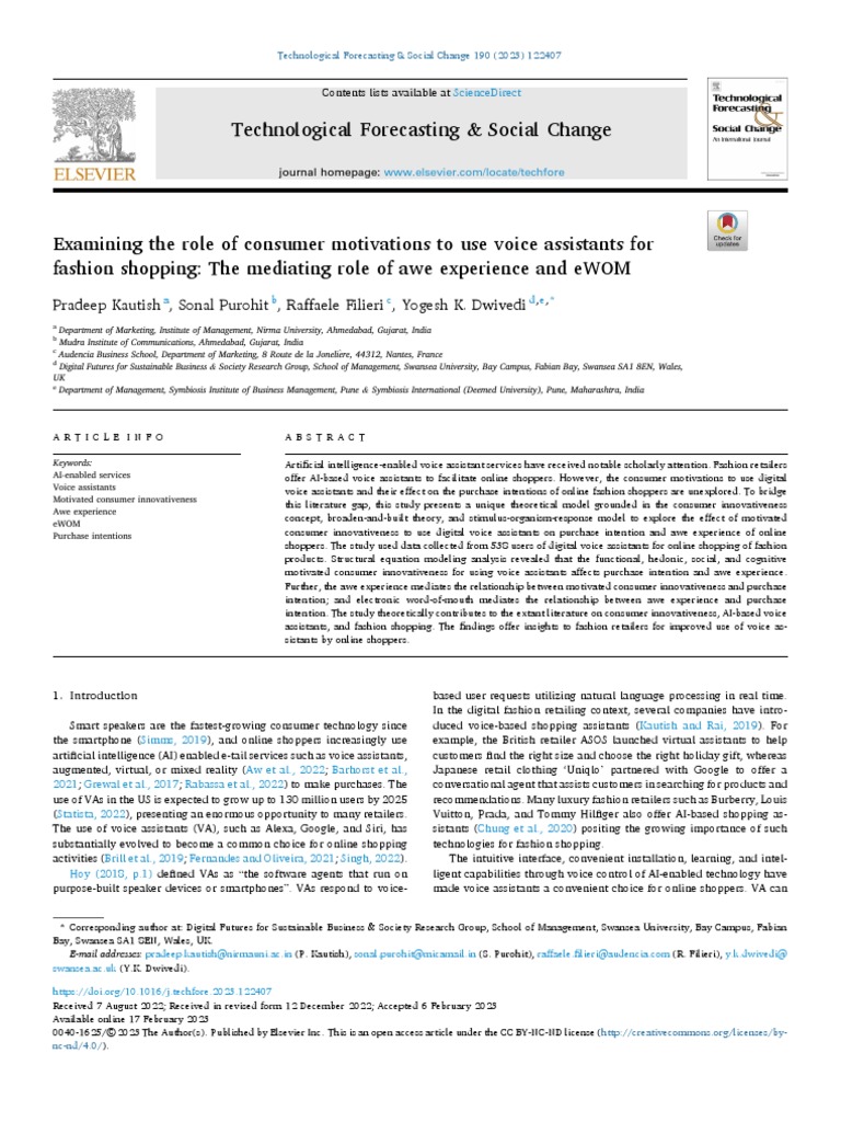 Technological Forecasting & Social Change: Pradeep Kautish, Sonal Purohit, Raffaele Filieri ...
