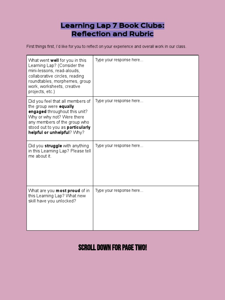 Book Club Reflection and Rubric-Merged | Download Free PDF | Evidence ...