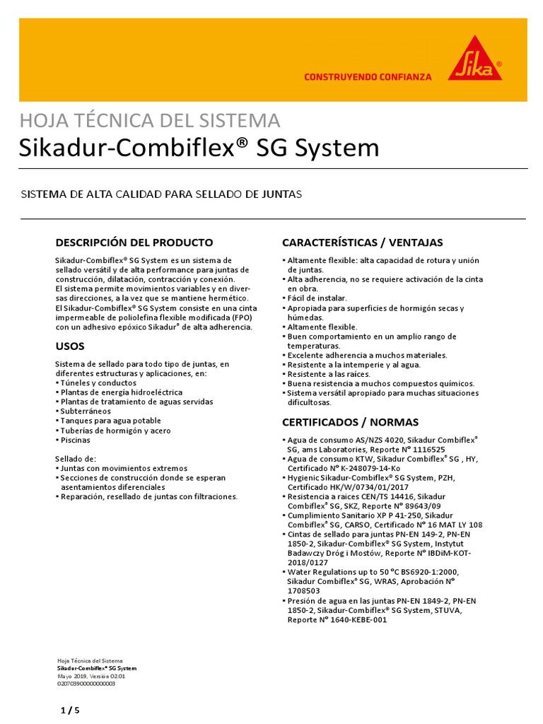 Sikadur-Combiflex® SG System: Hoja Técnica Del Sistema | PDF | Agua ...