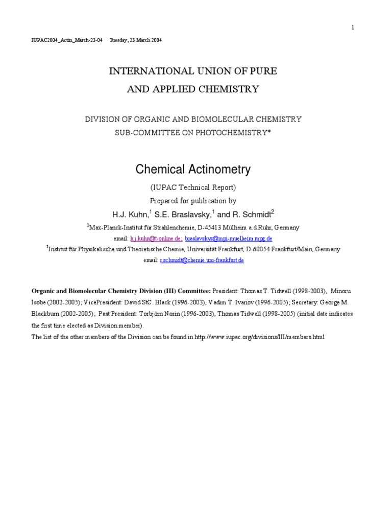 Chemical Actinometry IUPAC (Muy Bueno) | PDF | Photon | Electromagnetic ...