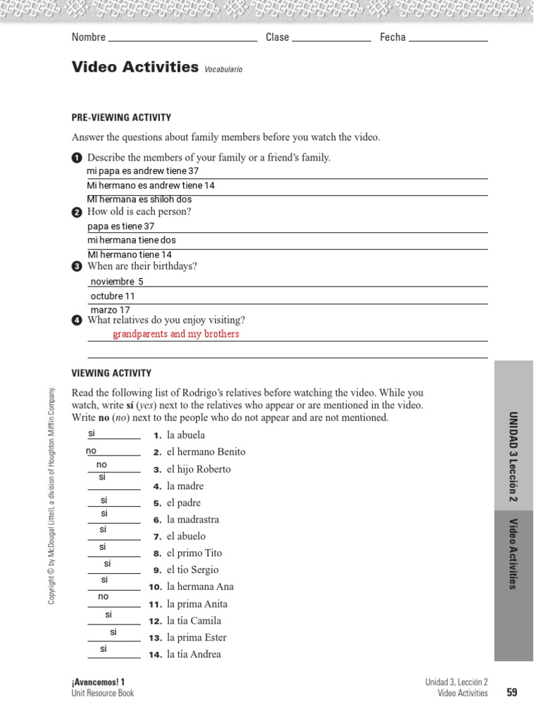 Video Activities: Pre-Viewing Activity | PDF