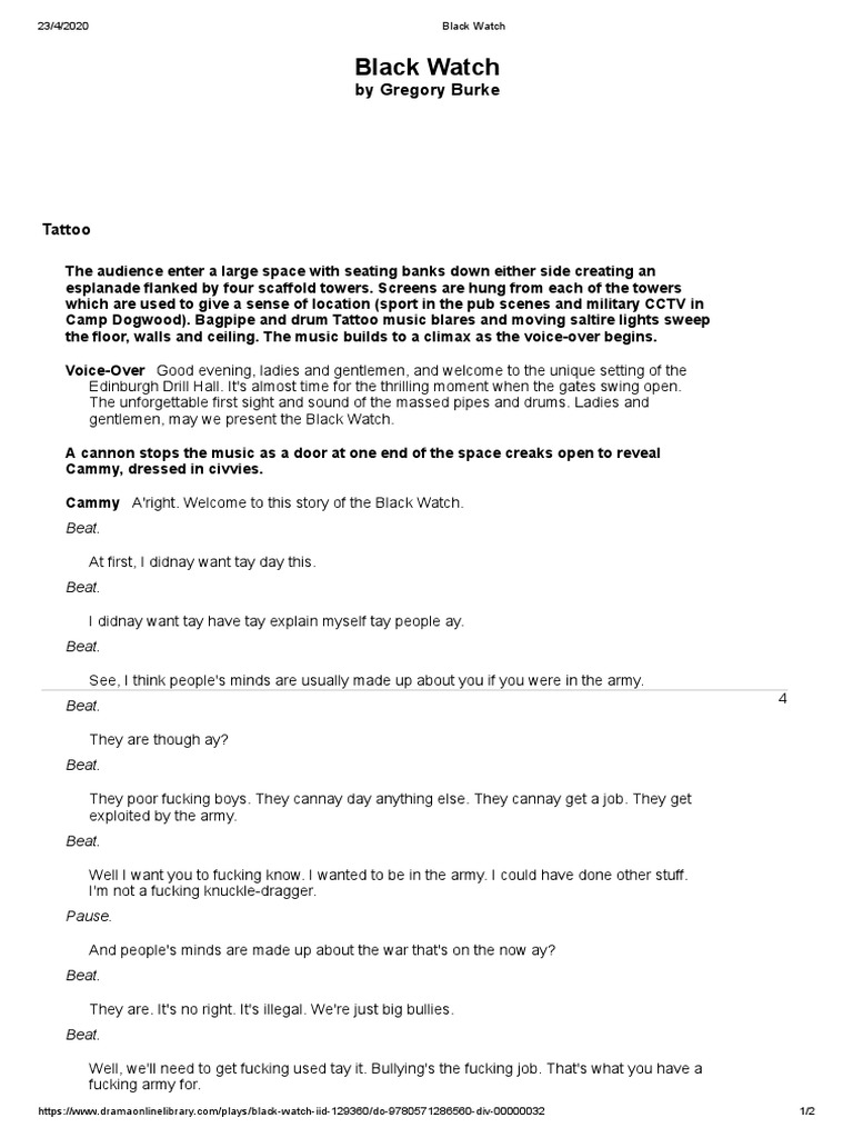 Black Watch: by Gregory Burke | PDF | Copyright