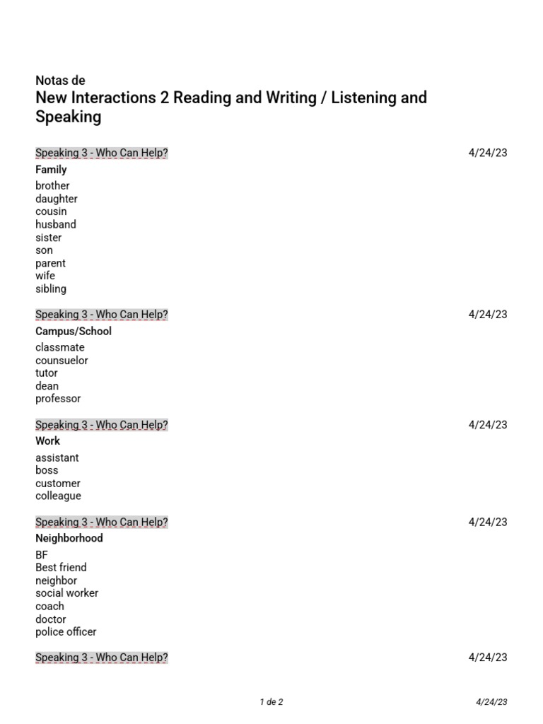 New Interactions 2 Reading and Writing / Listening and Speaking | PDF