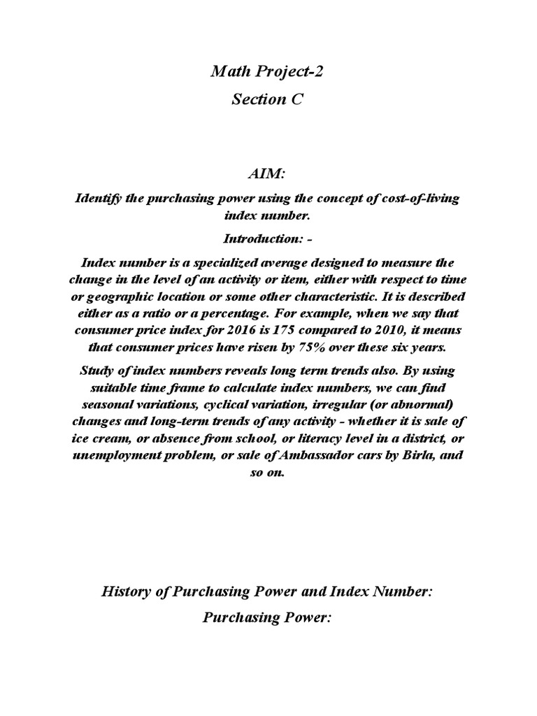 Math Project-2 Section C | PDF | Cost Of Living | Index (Economics)