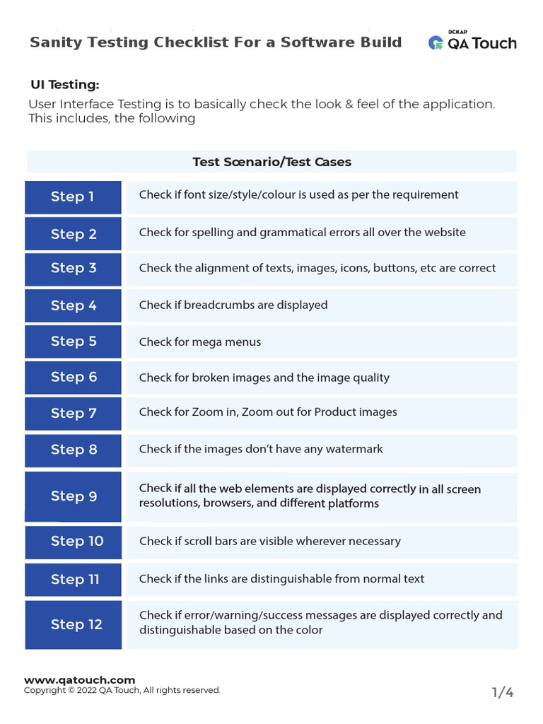 Step 1 Step 2 Step 3 Step 4 Step 5 Step 6 Step 7 Step 8: Sanity Testing ...