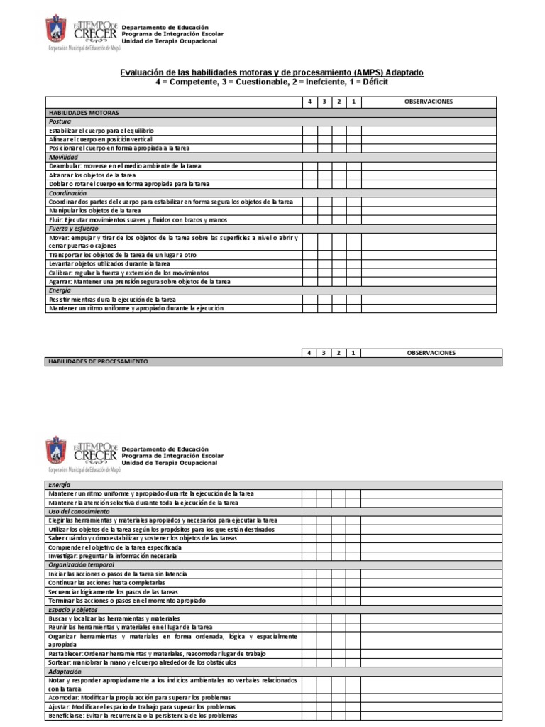 AMPS Adaptado | PDF | Terapia ocupacional