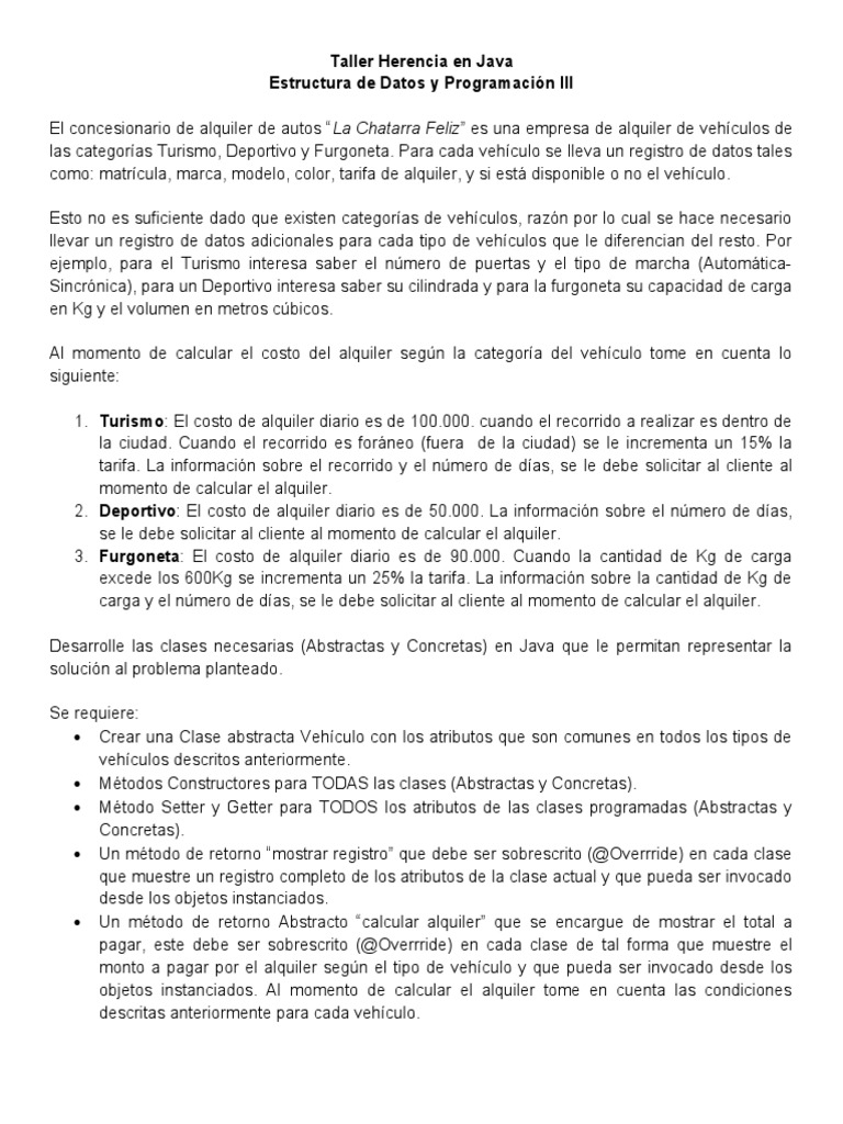 Taller Herencia en Java Estructura de Datos y Programación III | PDF ...