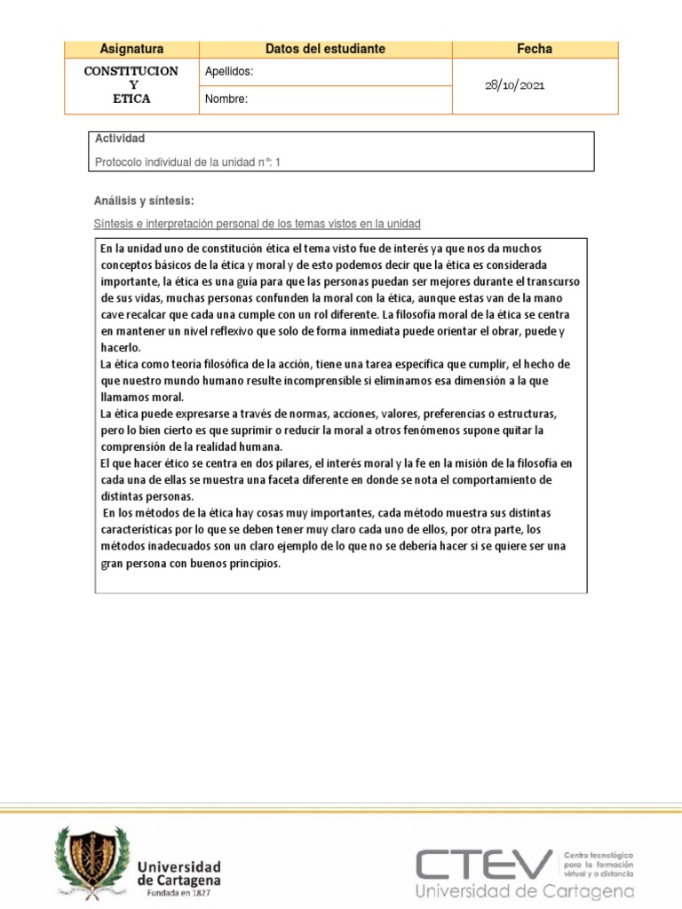 Protocolo Individual Constitucion y Etica | PDF