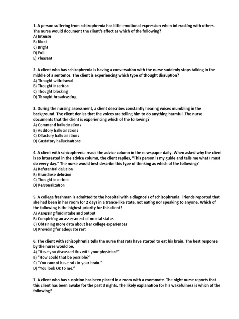 Schizophrenia Quiz | PDF