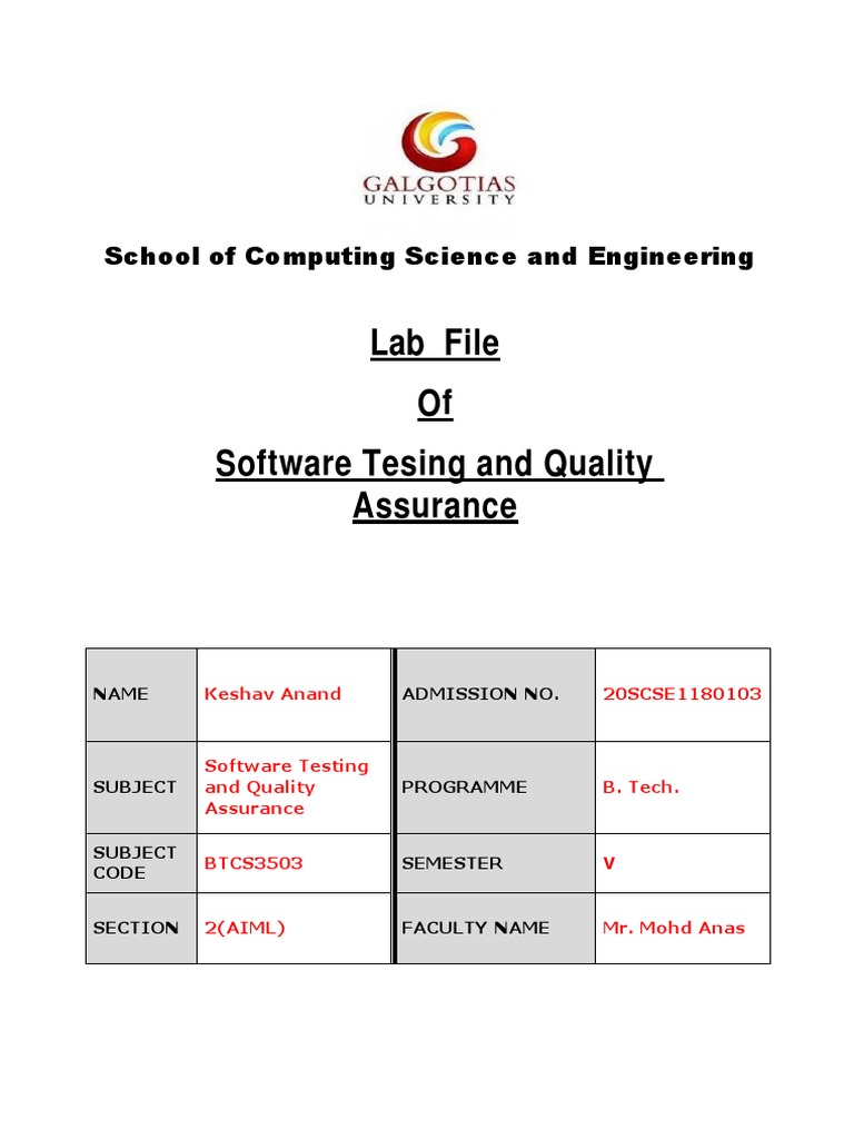 STQA Lab File Keshav | PDF | Software Testing | Software Bug STQA Lab File Keshav | PDF | Software Testing | Software Bug