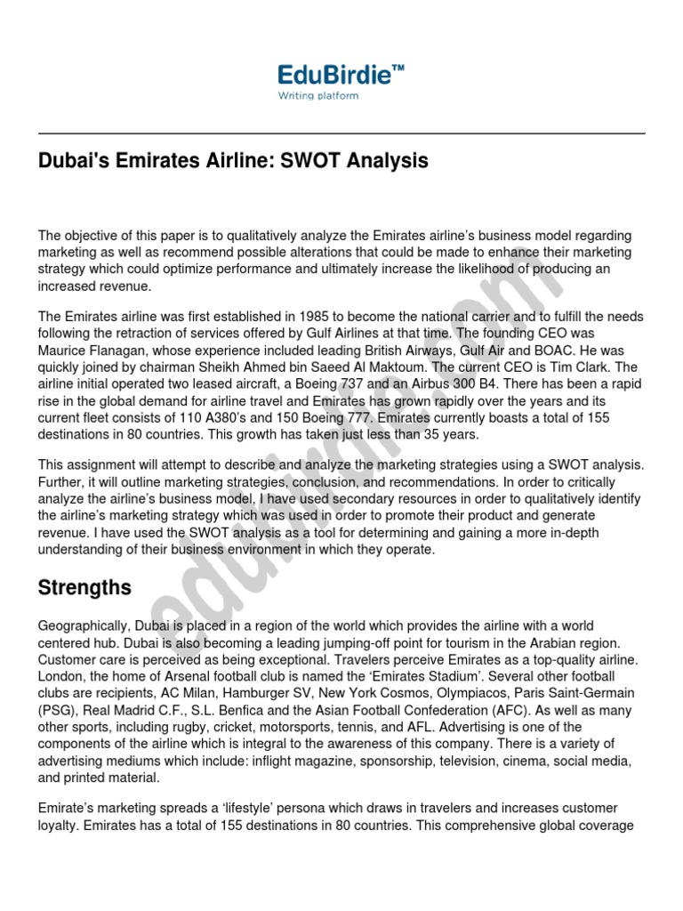 Emirates Airline SWOT Analysis Insights | PDF | Emirates (Airline ...