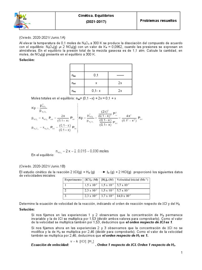 Problemas Resueltos Equilibrios y Cinética | PDF | Equilibrio químico | Solubilidad