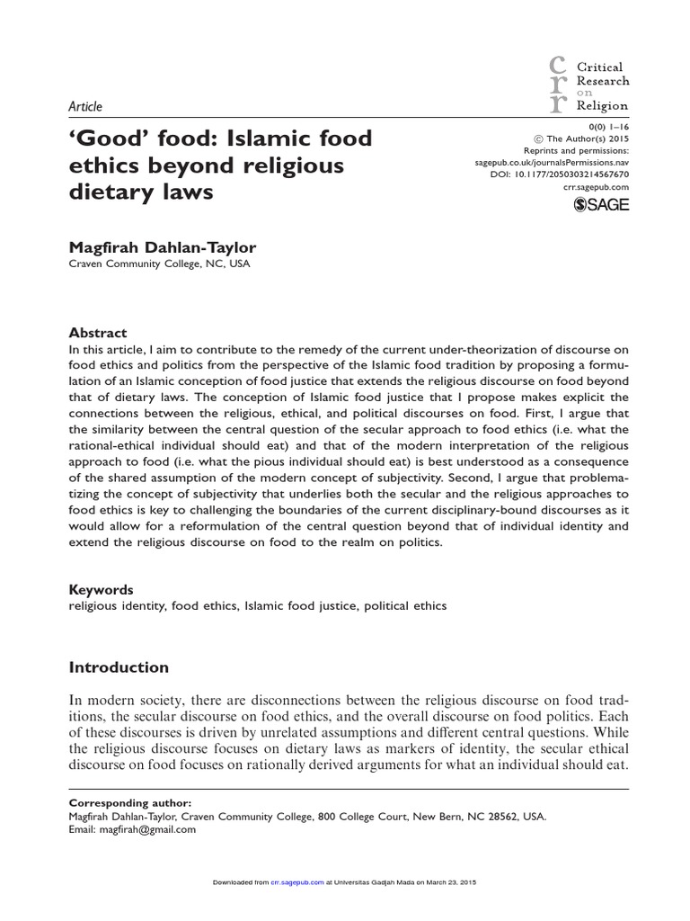 Good' Food Islamic Food Ethics Beyond Religious Dietary Laws | PDF ...